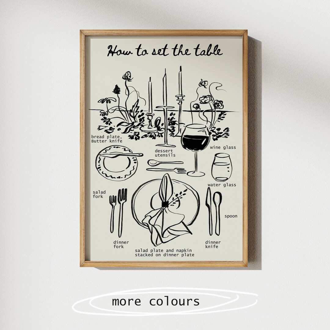 How to Set the Table Print, Digital Wall Art, Hand Drawn Food Print ...