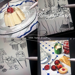 Hand Drawn Dinner Table Print, Kitchen Poster, French Cafe Sketch Print ...
