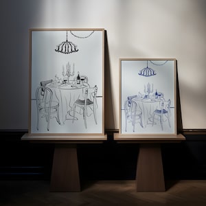 Large Size Hand Drawn Dinner Table Illustration, Digital Wall Art ...