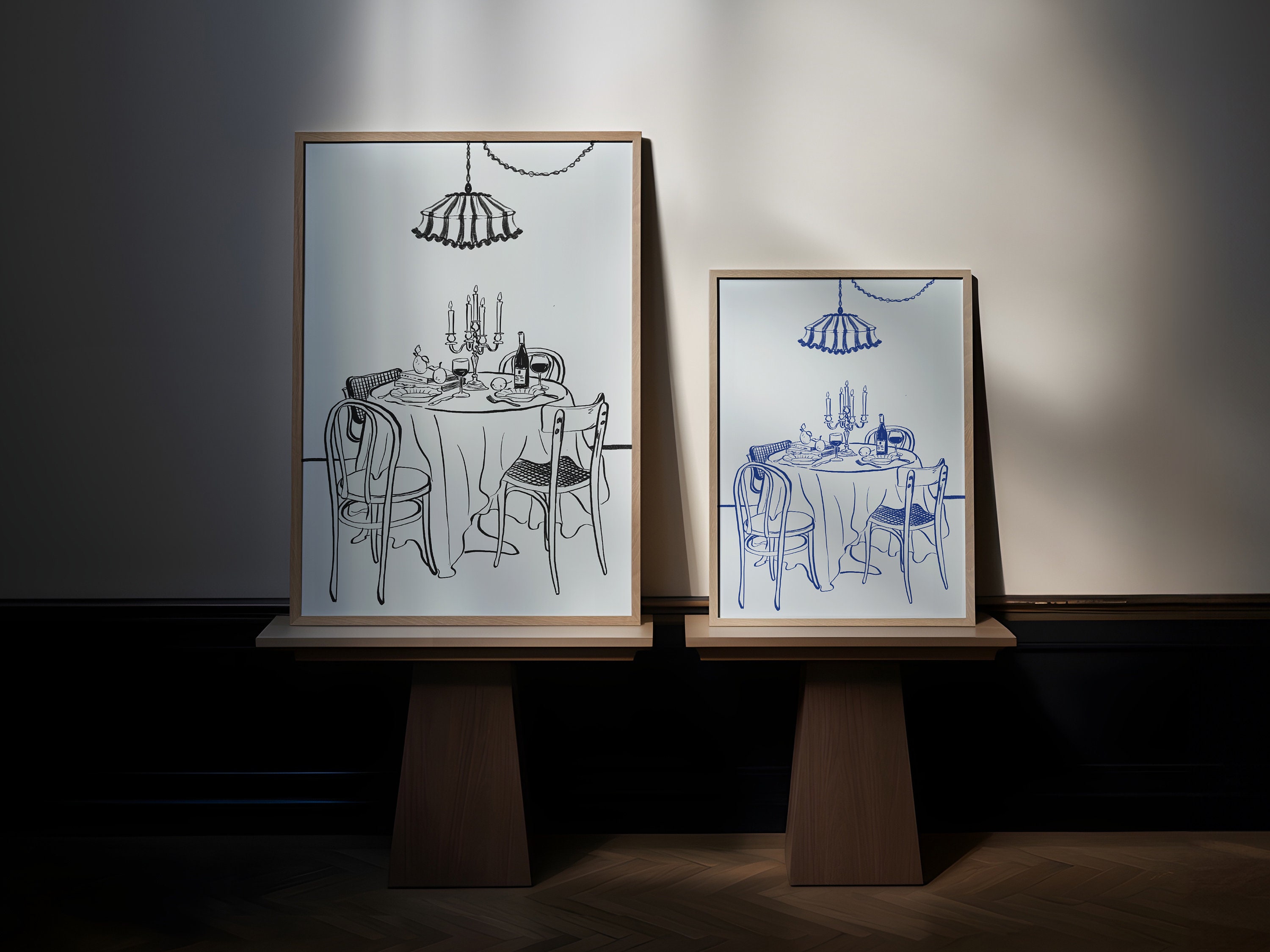 Large Size Hand Drawn Dinner Table Illustration, Digital Wall Art ...