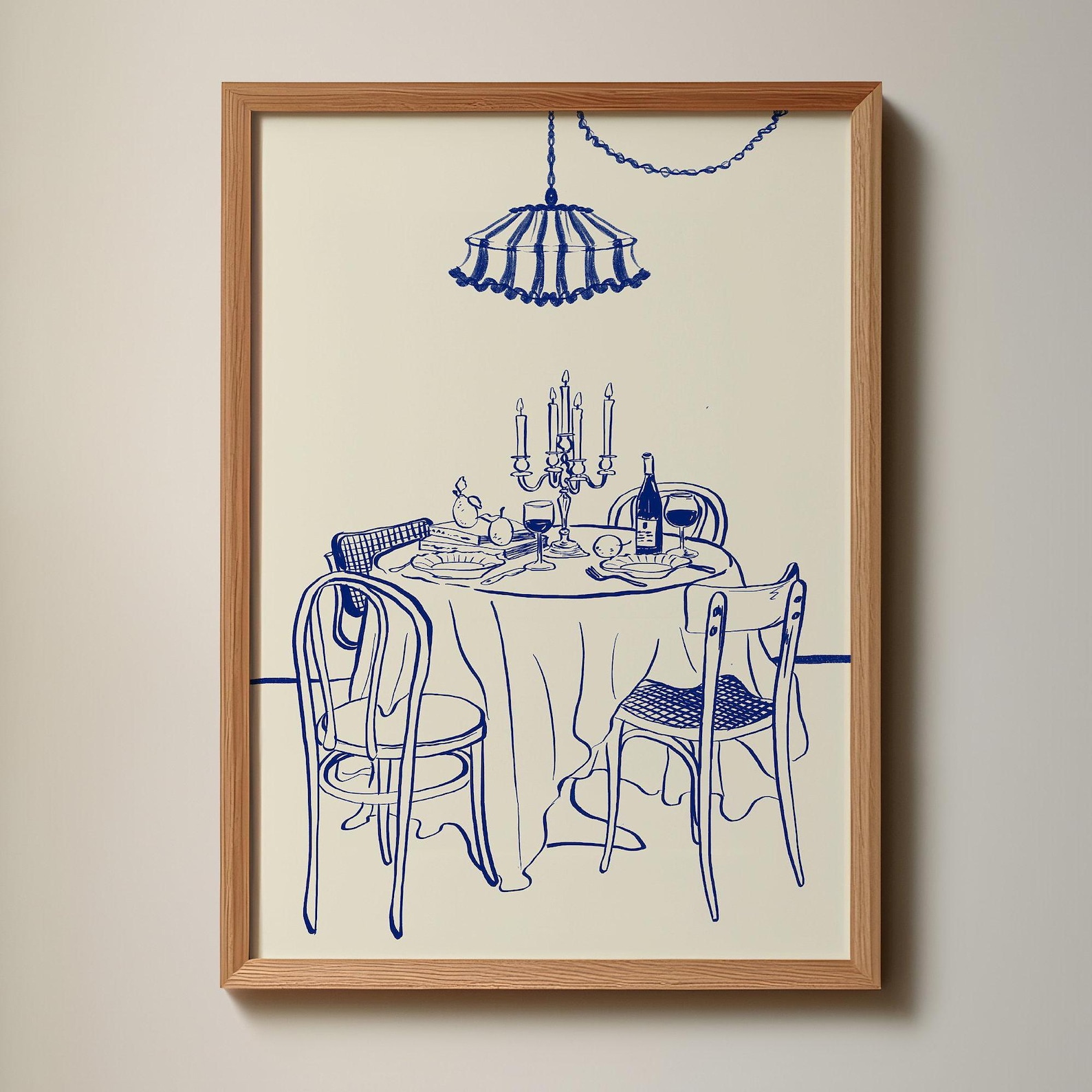 Hand Drawn Dinner Table Print, Kitchen Poster, French Cafe Sketch Print ...