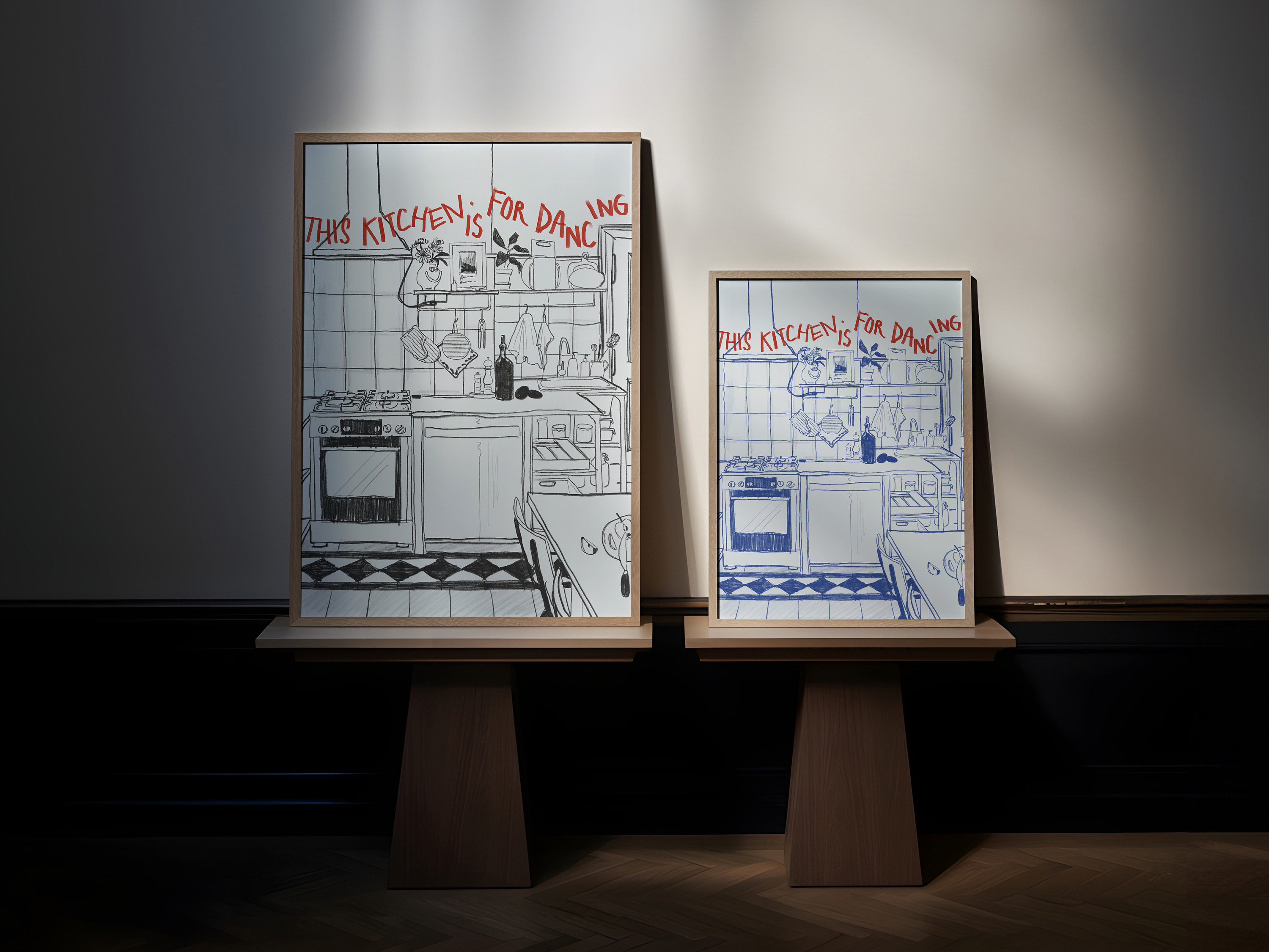 This Kitchen is for Dancing, Kitchen Art, Large Size Hand Drawn Art ...