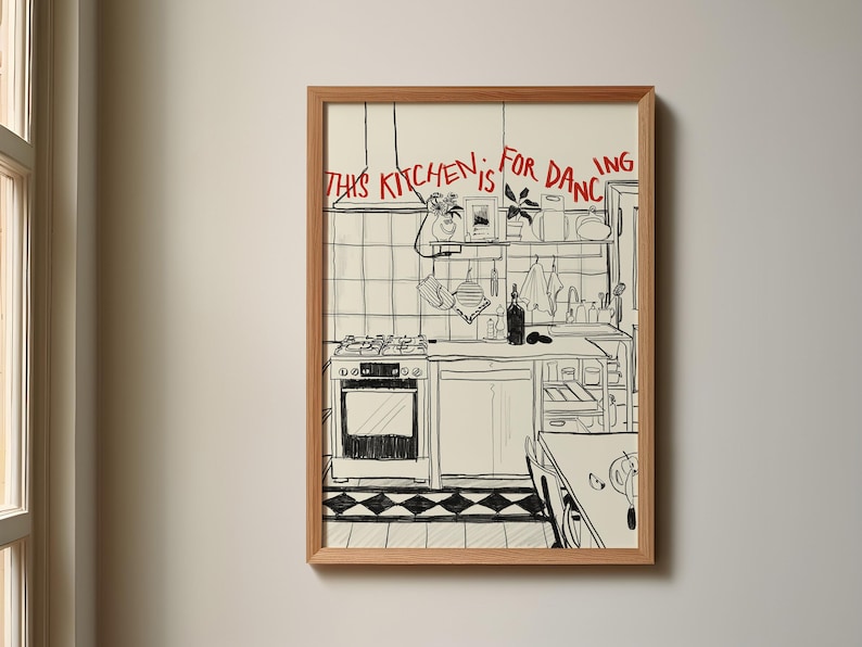 This Kitchen is for Dancing, Kitchen Art, Large Size Hand Drawn Art ...