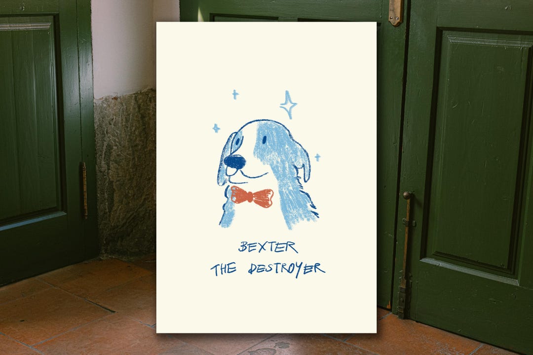 Custom Dog Portrait, Cute Dog Poster, Personalized Hand Drawn Pet Art ...