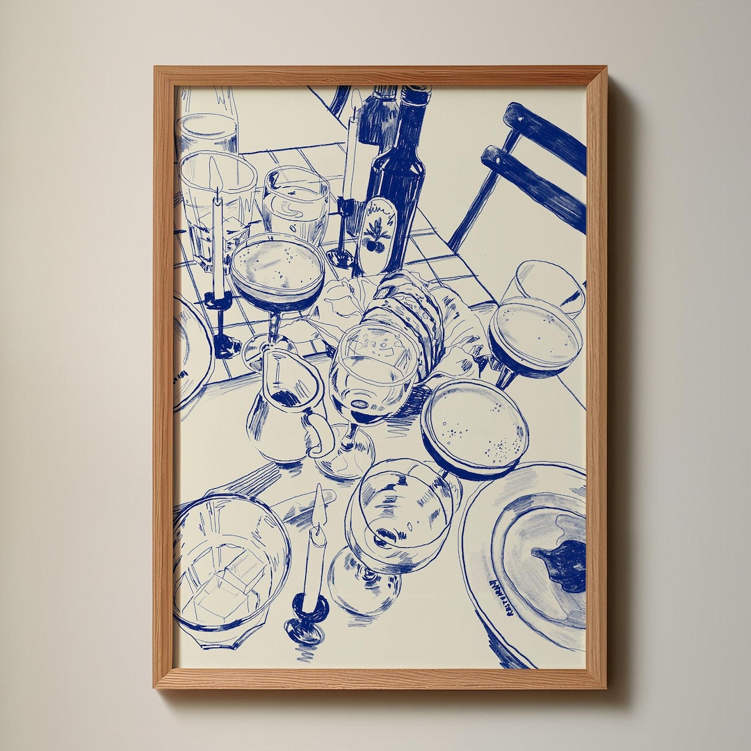 Hand Drawn Brunch Print, Digital Wall Art, Baguette Print , Paris Cafe ...