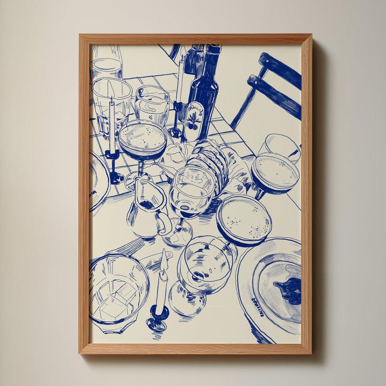 Hand Drawn Brunch Print, Digital Wall Art, Baguette Print , Paris Cafe ...