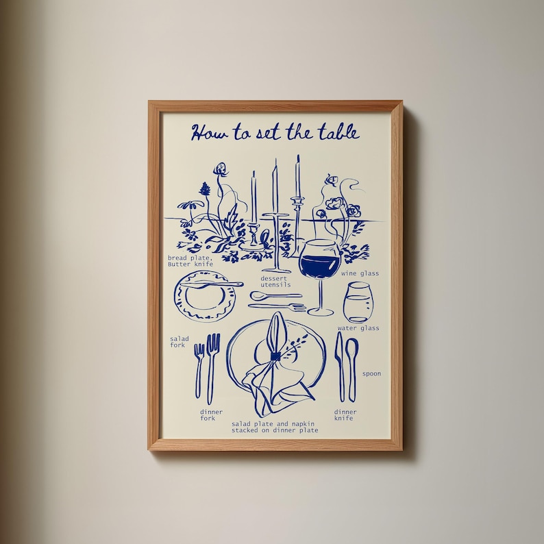 How to Set the Table Print, Digital Wall Art, Hand Drawn Food Print ...