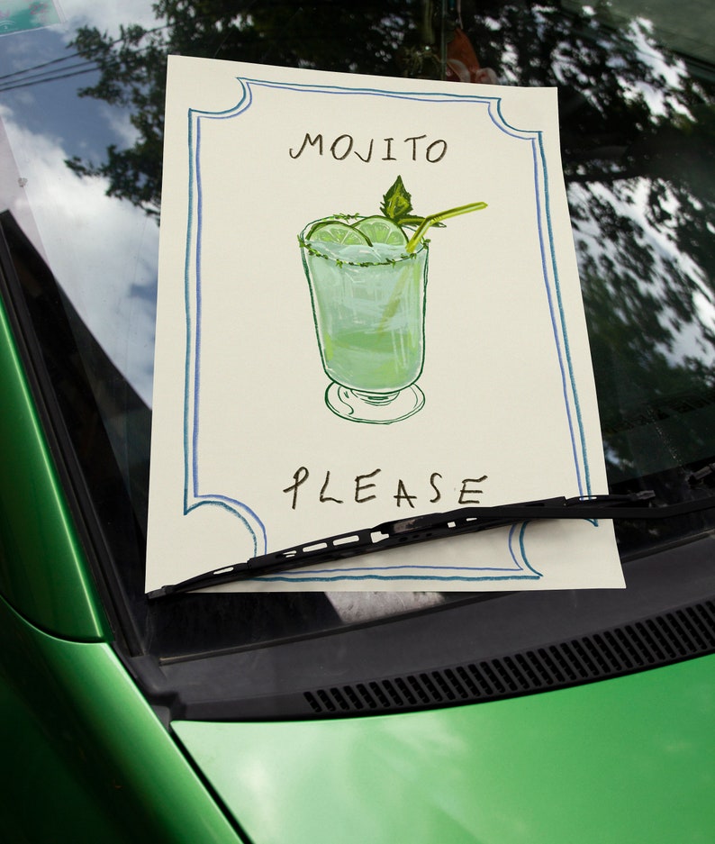 Mojito Poster, Hand Drawn Cocktail, Bar Cart Wall Art, Vintage Cocktail ...