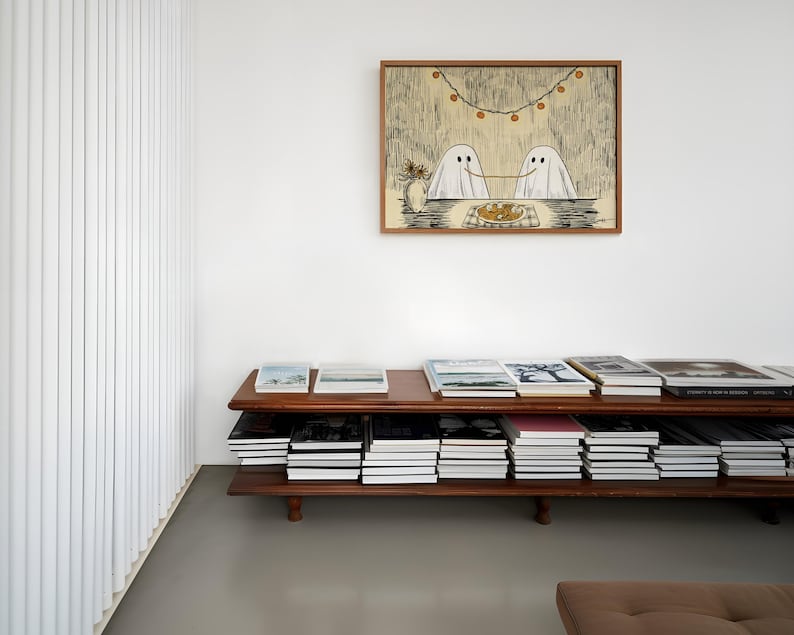 Cute Ghost Eating Pasta Wall Art, Horror Spooky Cute Wall Art ...