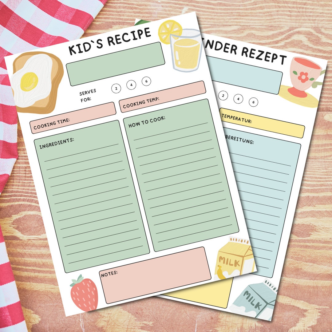 Recipe Template for Children A4 & US Letter to Print GER / ENG 3 Child ...
