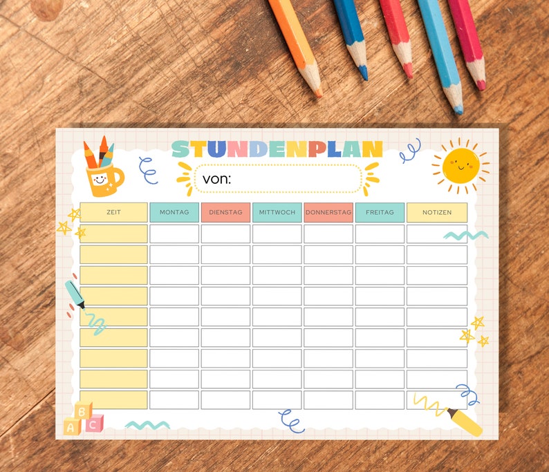 Printable Timetable, Timetable PDF, School Start, DIN A5, A4 and DIN A3 ...