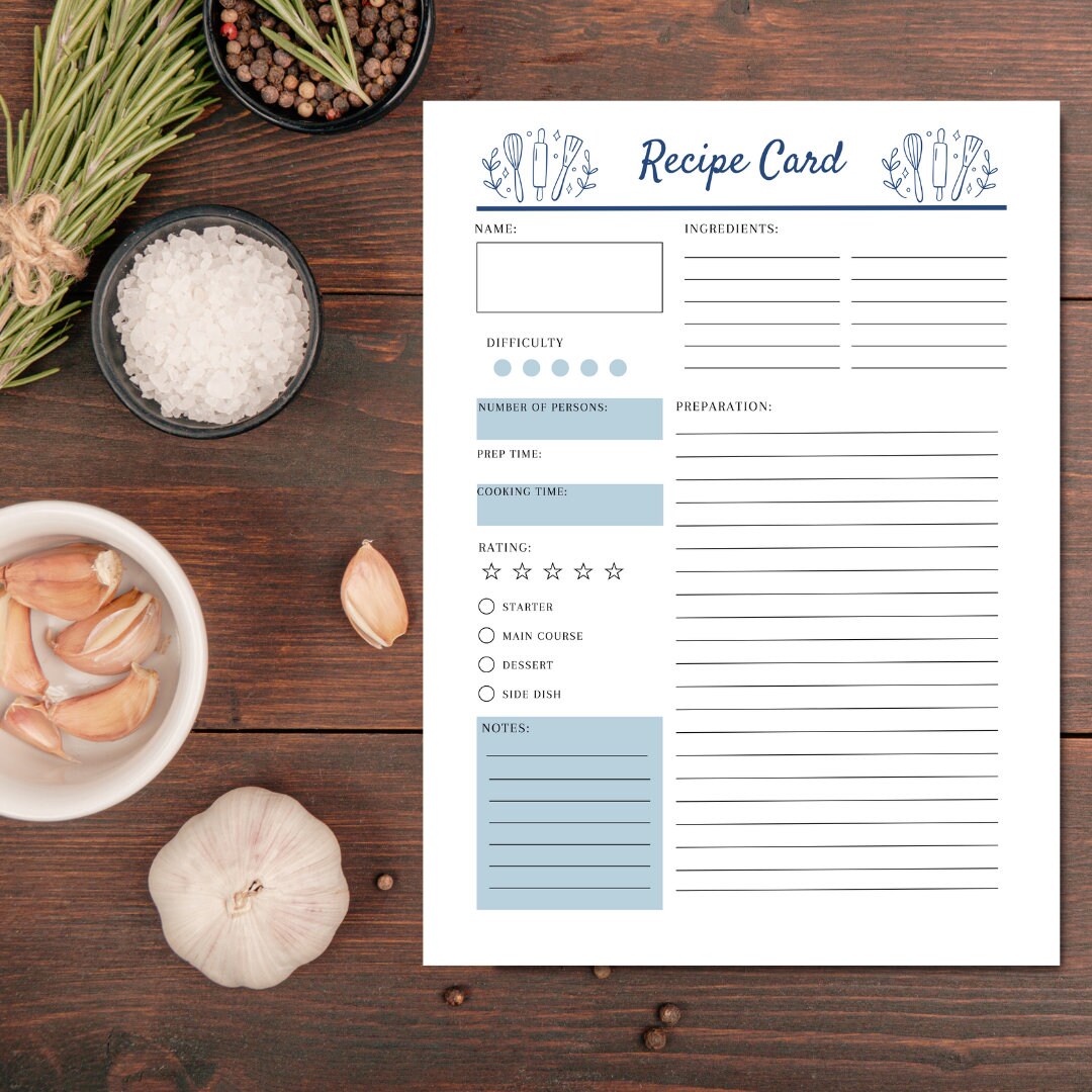 Recipe Template A4 & US Letter to Print Out GER / ENG Printable Recipe ...
