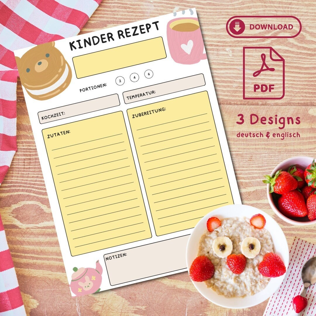 Recipe Template for Children | A4 & US Letter to Print GER / ENG | 3 ...