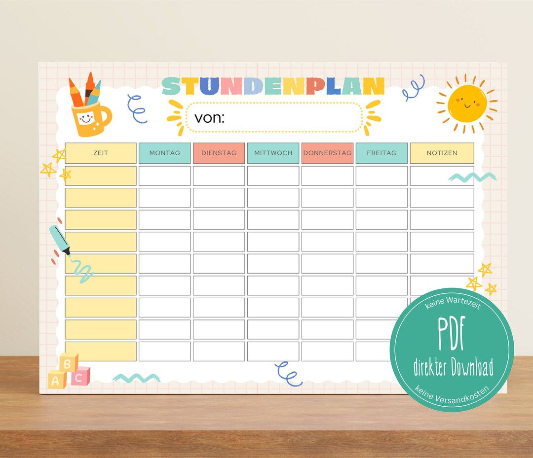 Printable Timetable, Timetable PDF, School Start, DIN A5, A4 and DIN A3 ...