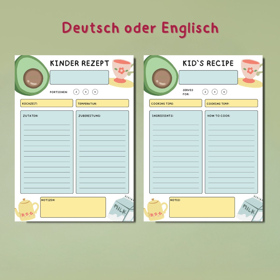 Recipe Template for Children A4 & US Letter to Print GER / ENG 3 Child ...