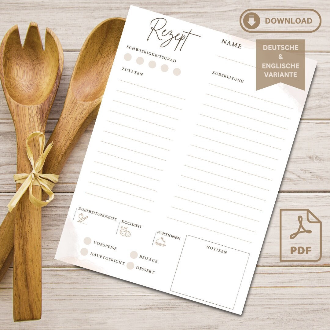 Rezeptvorlage A4 & US Letter zum ausdrucken | deutsch und englisch ...