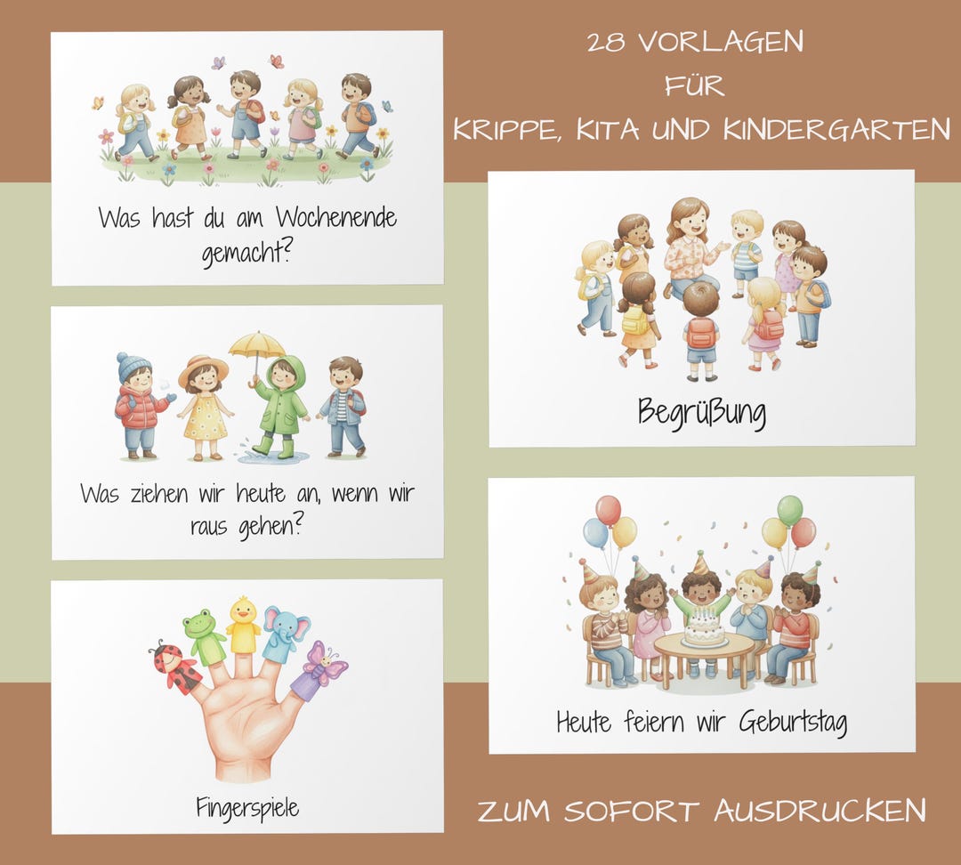 Morgenkreis & Bilderkarten Set, 28 Druckvorlagen für Kita, Kindergarten ...