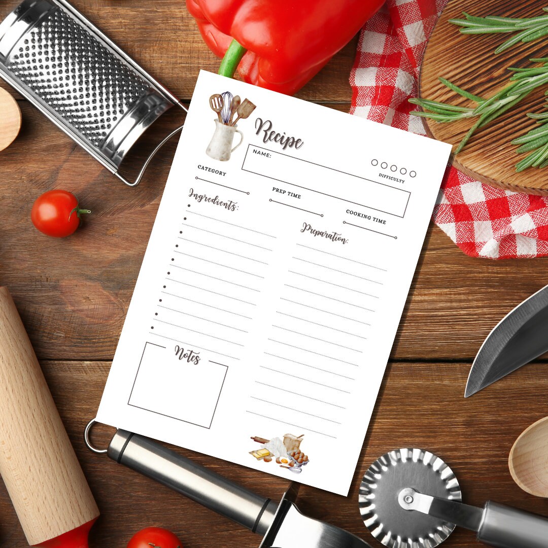 Recipe Template A4 & US Letter to Print Out GER / ENG 4 Designs ...