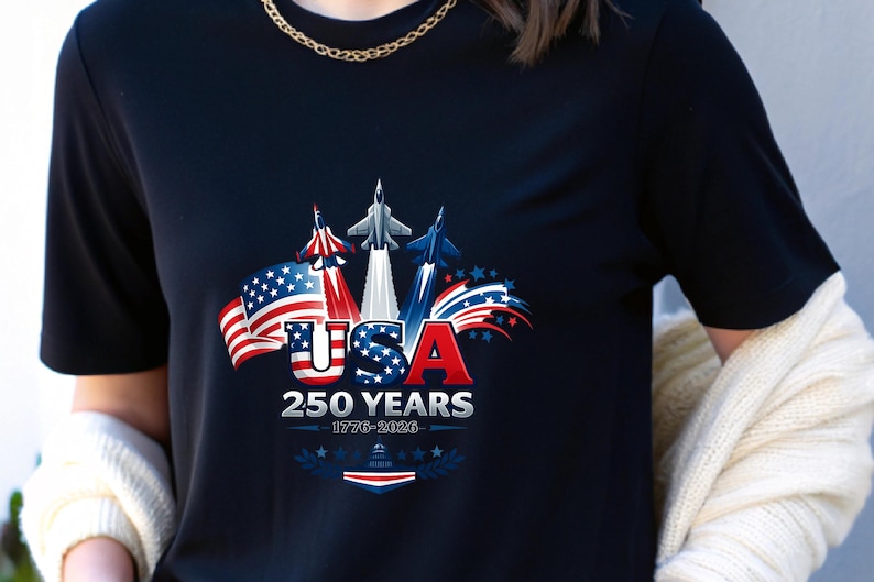 USA 250 Years Patriotic Fighter Jet DTF Transfer – American Flag Design ...