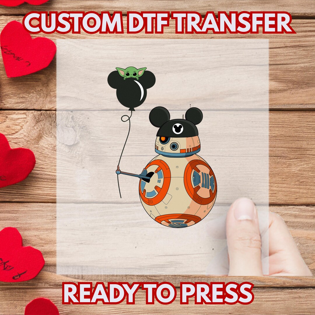 Cute BB8 With Mickey Ears & Grogu Balloon DTF Transfer - Star Wars ...