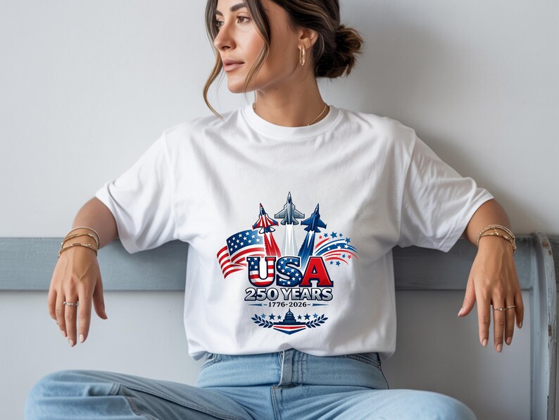 USA 250 Years Patriotic Fighter Jet DTF Transfer – American Flag Design ...
