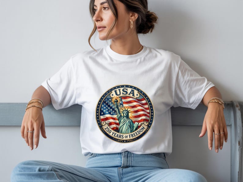 USA 250 Years Freedom Statue of Liberty American Flag DTF Transfer ...