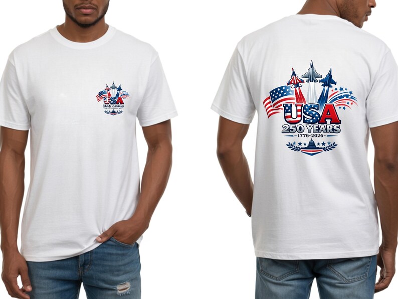 USA 250 Years Patriotic Fighter Jet DTF Transfer – American Flag Design ...