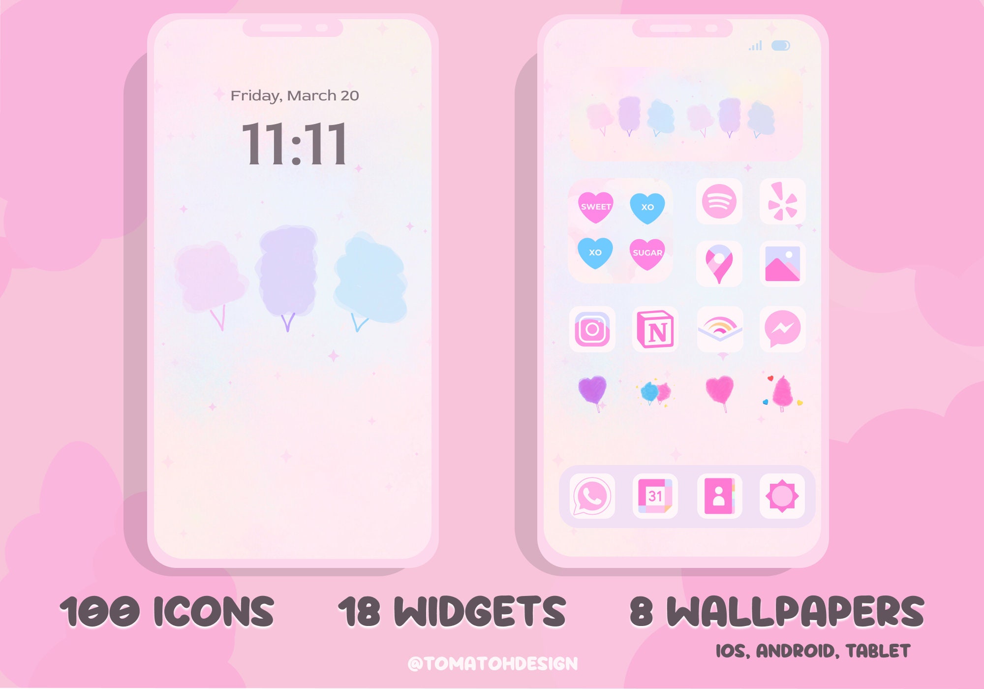 Cotton Candy Pink Pastel Icon Wallpaper Widget Pack - IOS Android ...