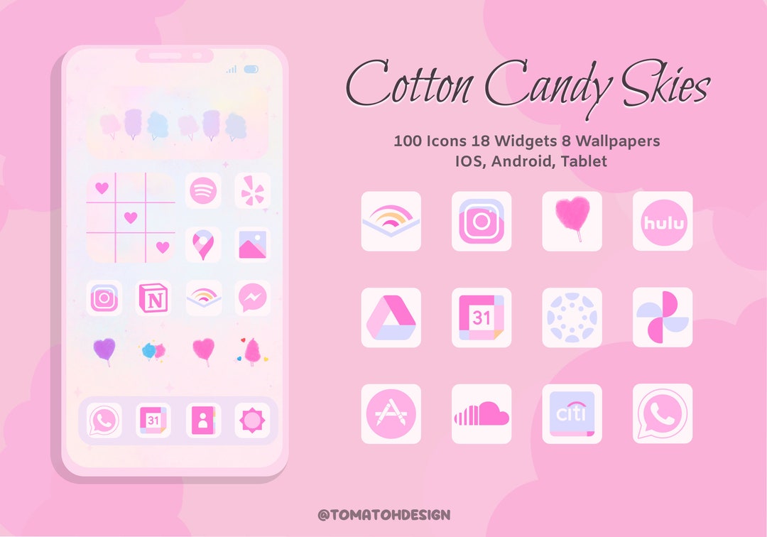 Cotton Candy Pink Pastel Icon Wallpaper Widget Pack - IOS Android ...