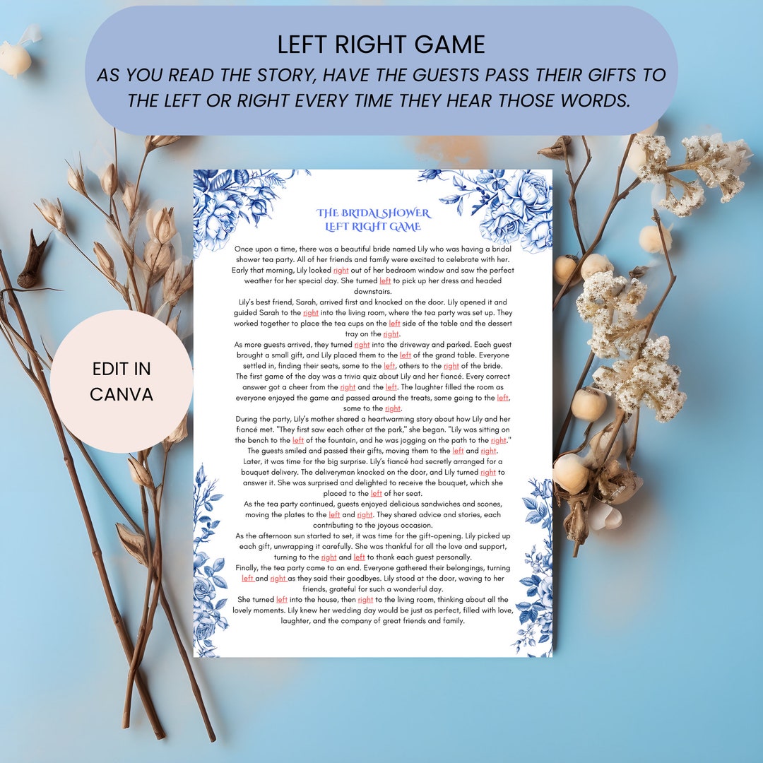 Tea Party Left Right Game, Bridal Shower Party Games Printable ...