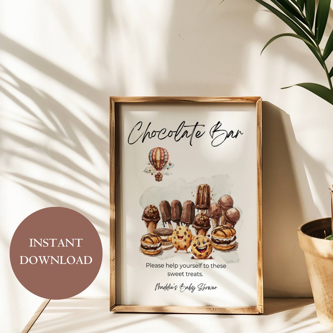 Chocolate Bar Table Sign, Printable Baby Shower Treats Sign, Editable ...