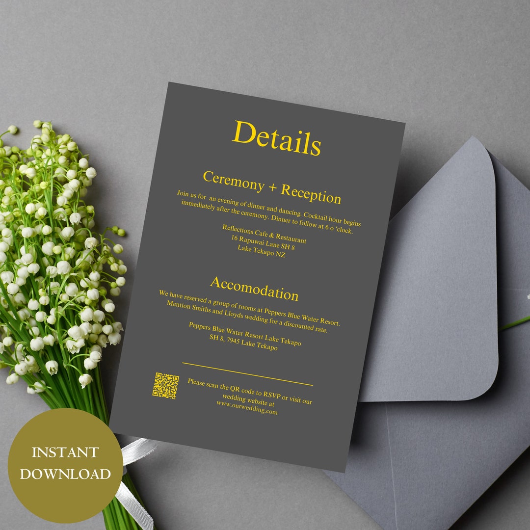 Gold Wedding Details Card With QR Code | Wishing Well Card | Instant ...
