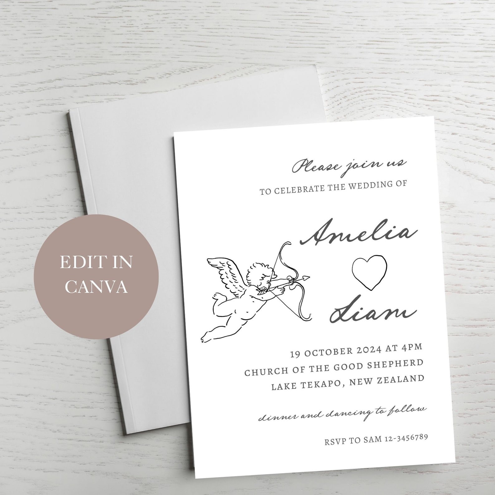 Cupid With Bow Wedding Invitation, Handwritten Vintage Font, Funky Hand ...