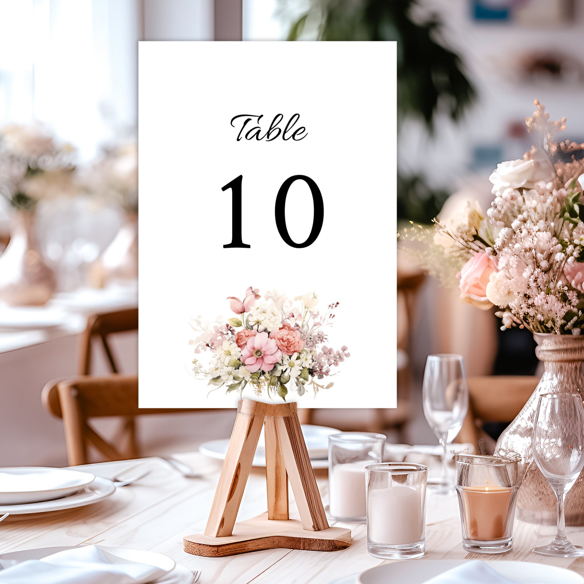 Table Numbers Printable Floral Print-at-home Table Numbers 1-10 Instant ...
