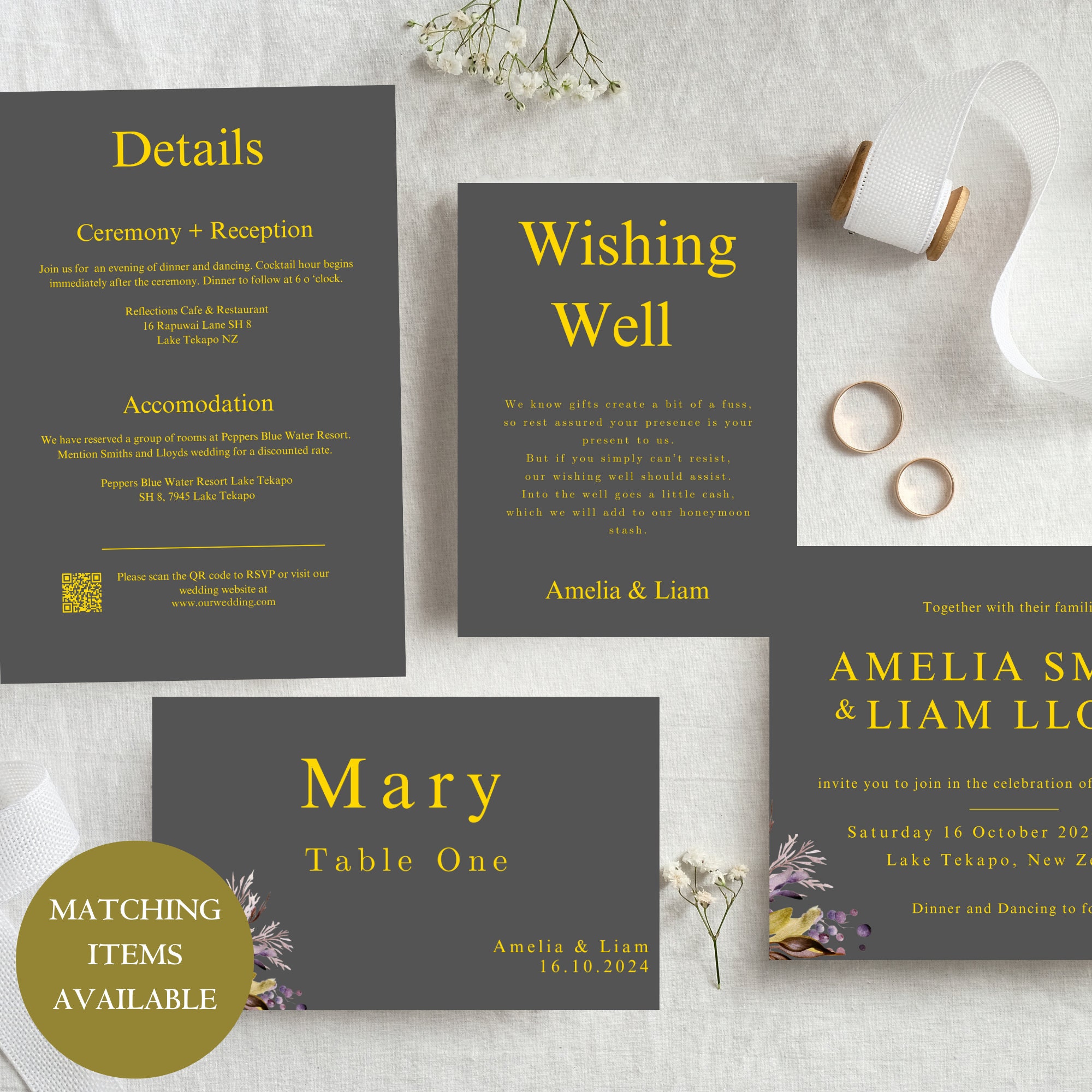 Gold Wedding Details Card With QR Code | Wishing Well Card | Instant ...