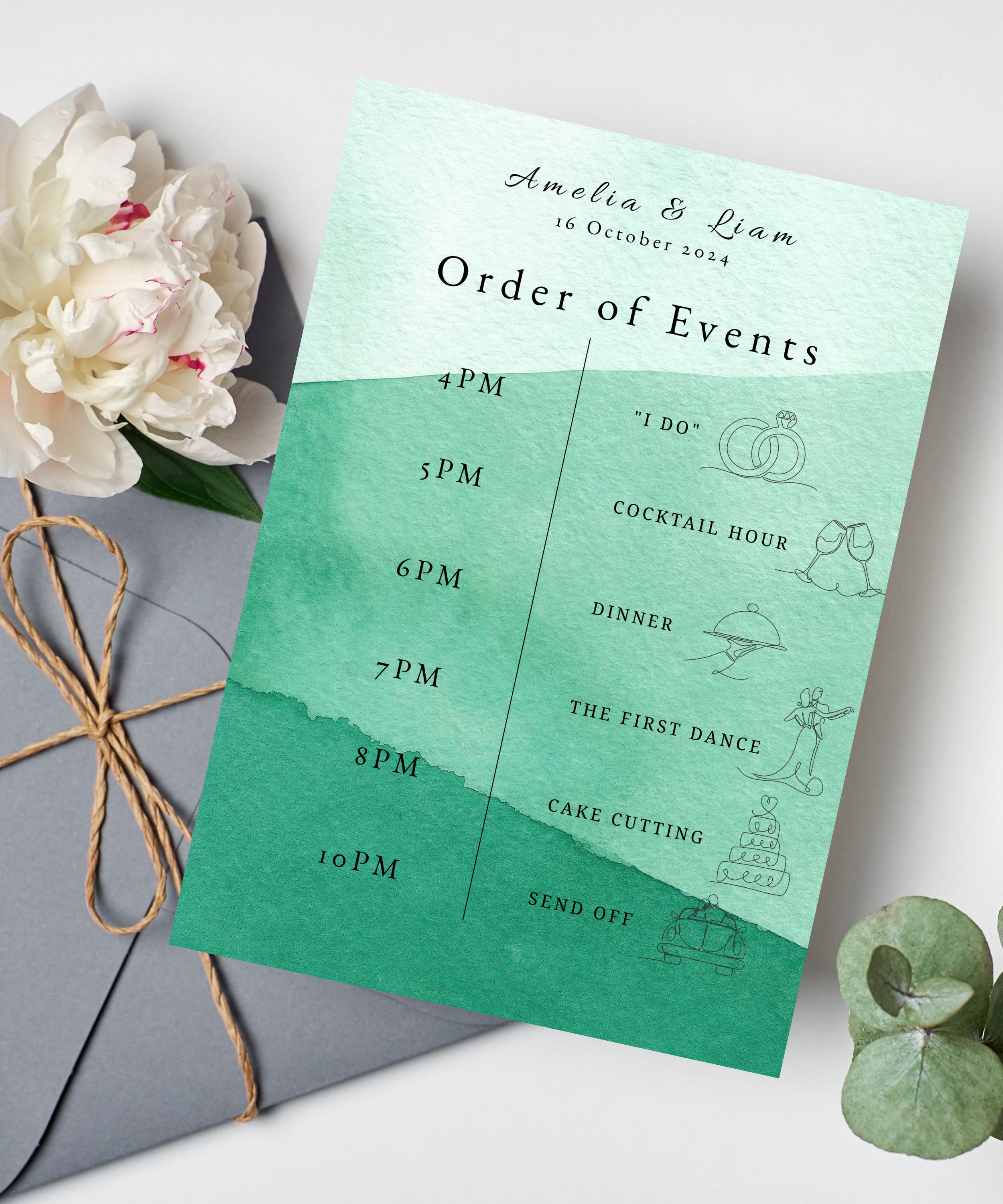 Wedding Timeline Card With Icons | Editable Order of Events Card ...