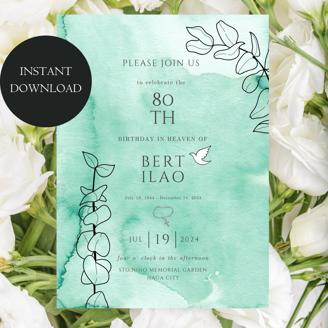 Birthday in Heaven Invitation, Celebration of Life E-invite, Memorial ...