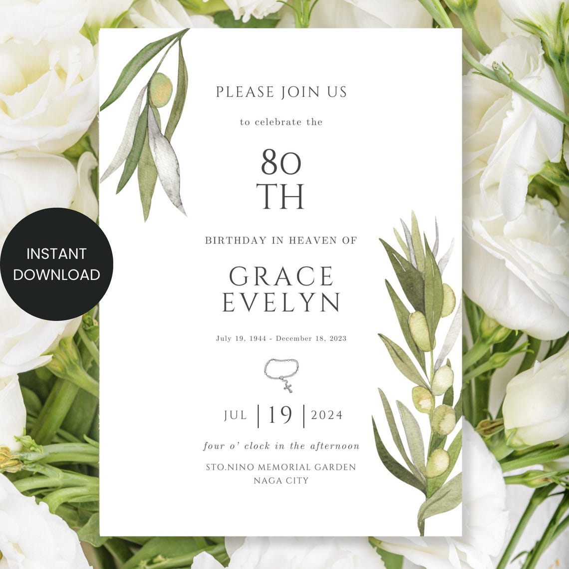 Birthday in Heaven Invitation, Celebration of Life E-invite, Memorial ...