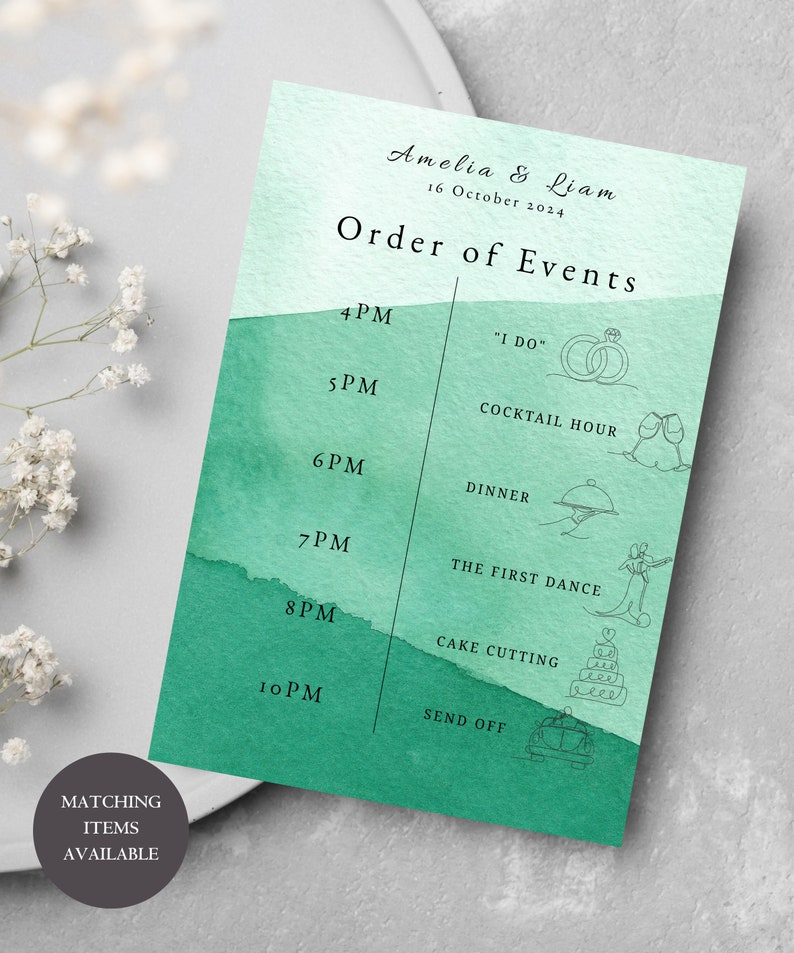 Wedding Timeline Card With Icons | Editable Order of Events Card ...