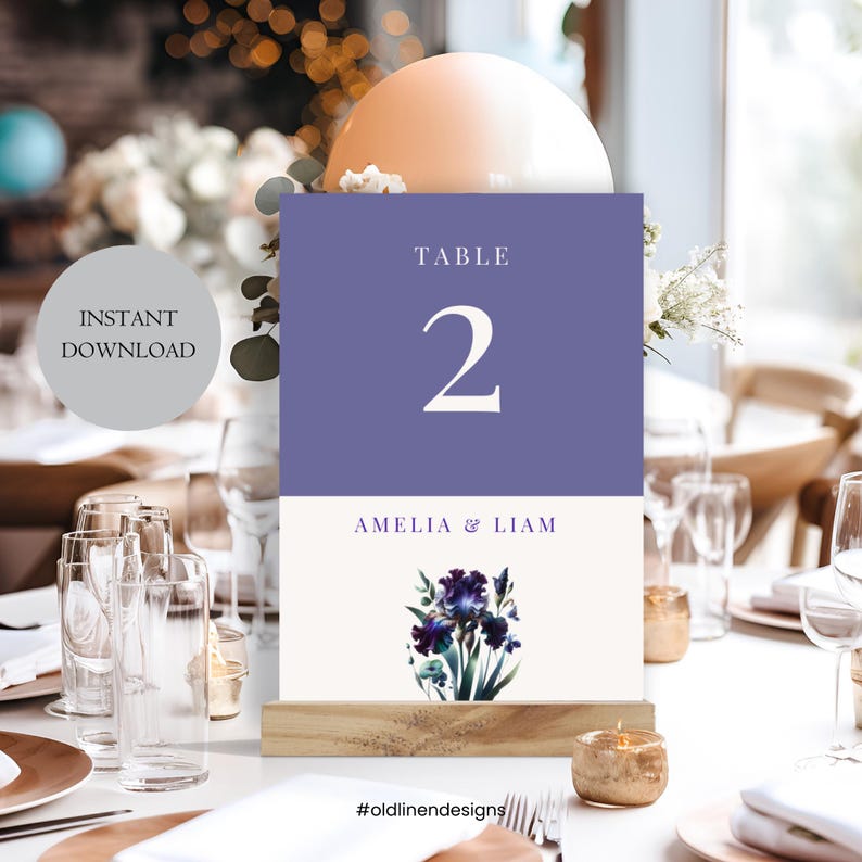 Blue Iris Table Numbers Printable, Floral Elegant Wedding, Modern Print ...