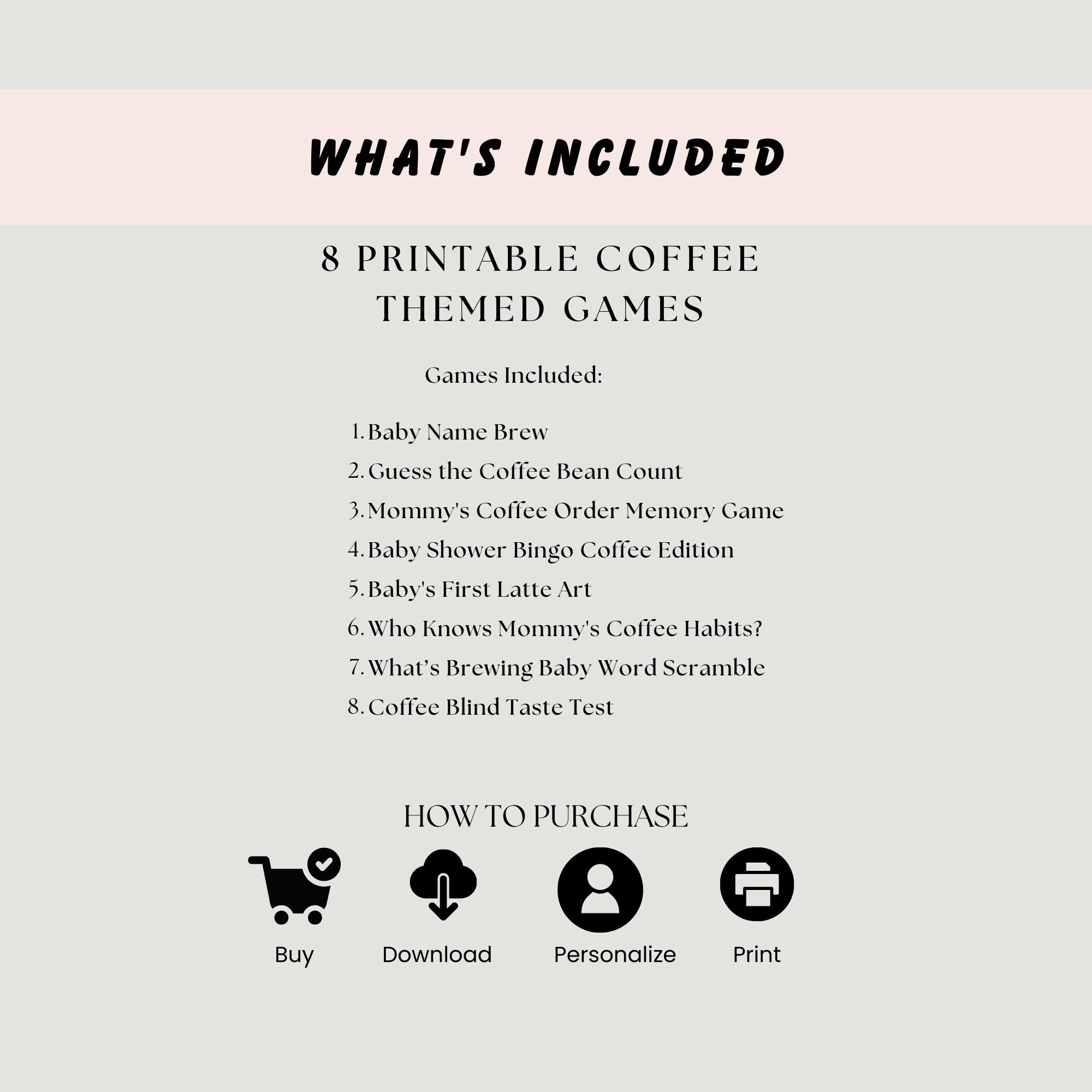Coffee Themed Baby Shower Games, Editable Printable Bundle, Minimalist ...