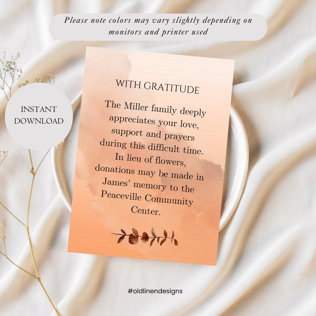 In Loving Memory Memorial Service Insert Card, in Remembrance Of, in ...