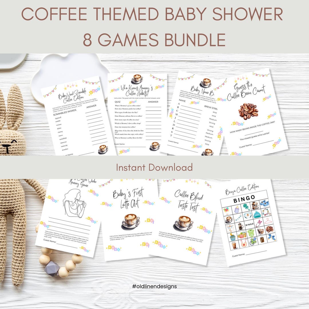 Coffee Themed Baby Shower Games, Editable Printable Bundle, Minimalist ...