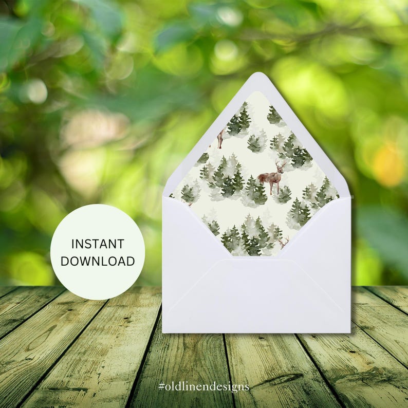 Forest Envelope Liner Templates, Deer Printable Envelope Liners, 12 ...
