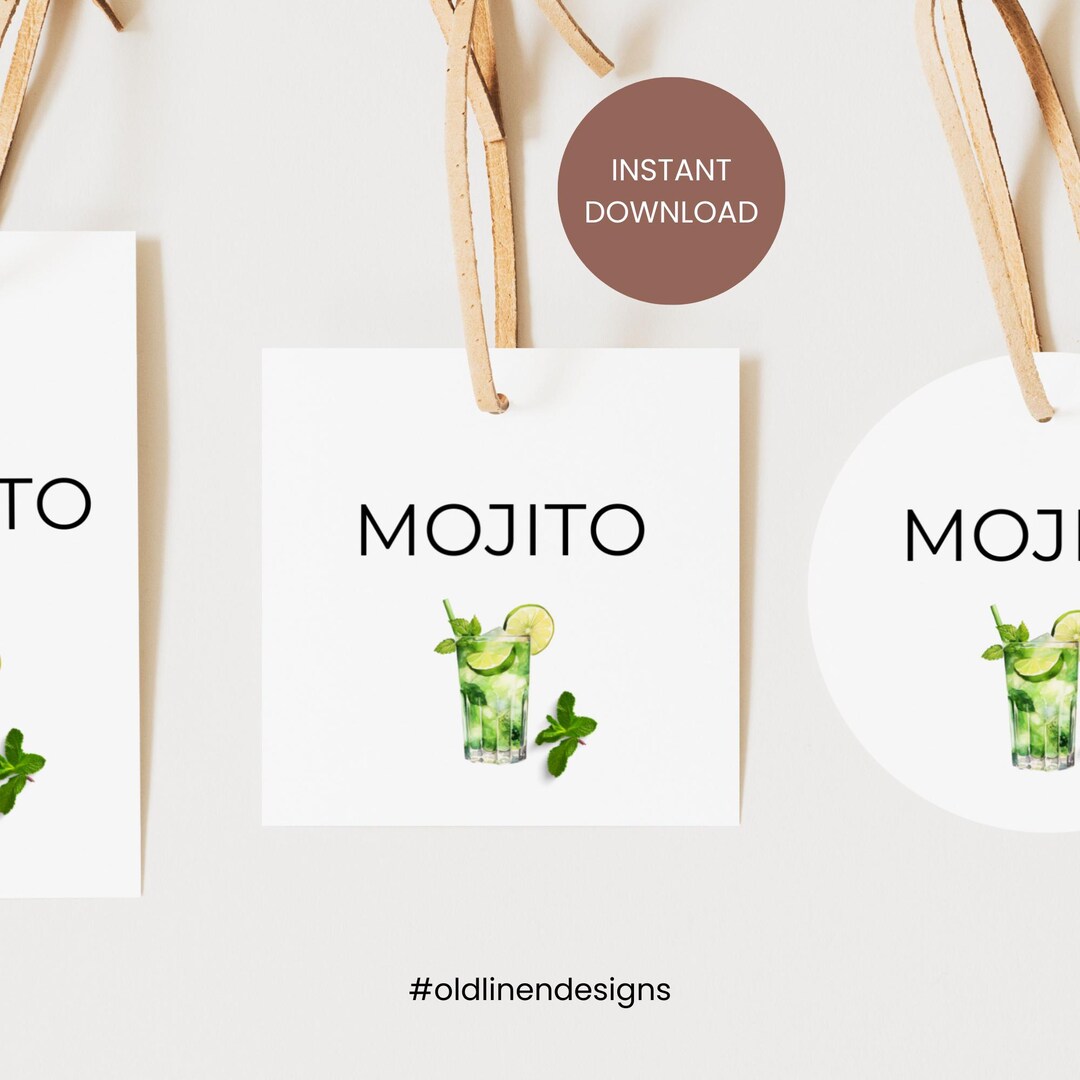Mojito Carafe Tag Template, Wine Bottle Tag, Party Gift Label, Gift Tag ...