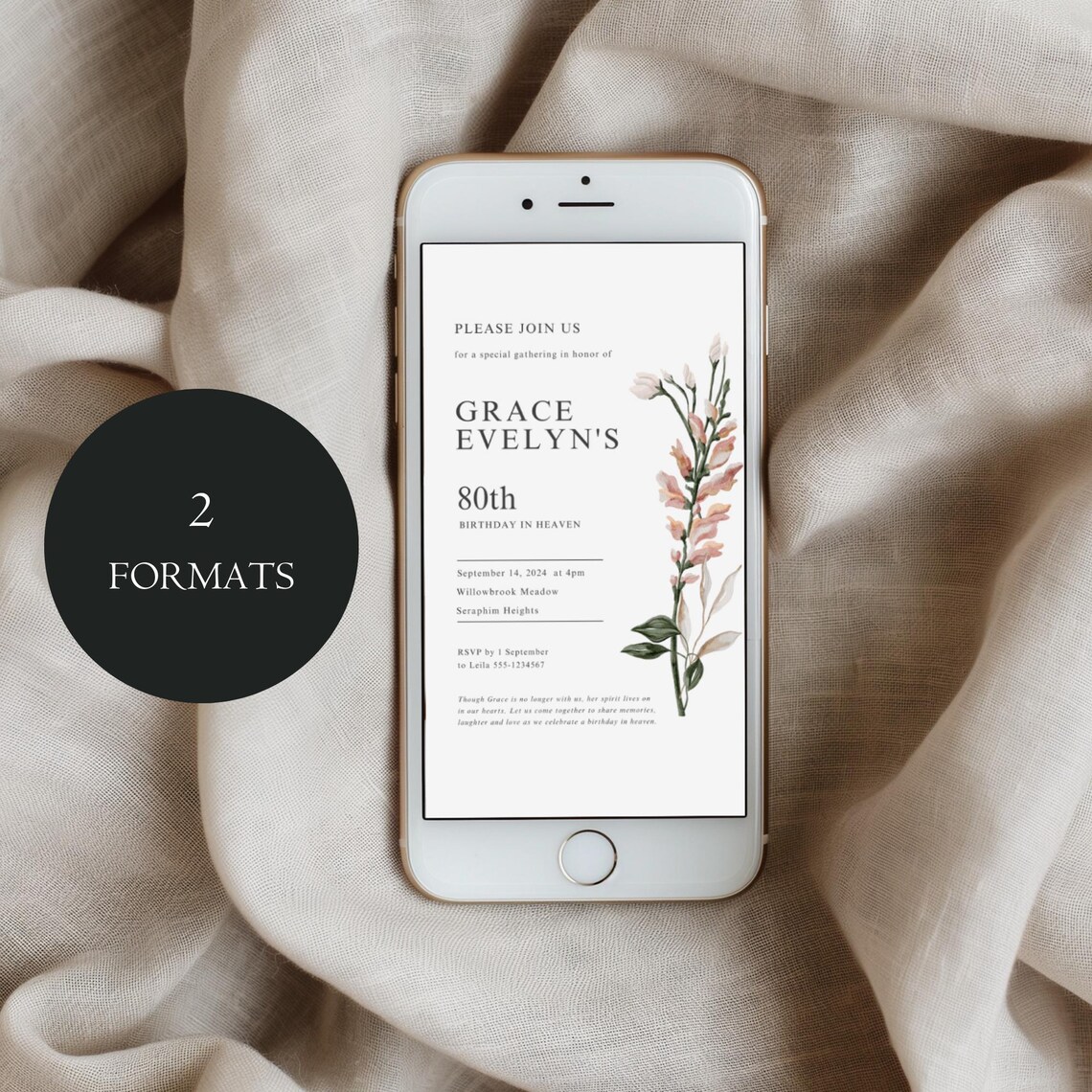 Birthday in Heaven Invitation, Minimalist Celebration of Life E-invite ...