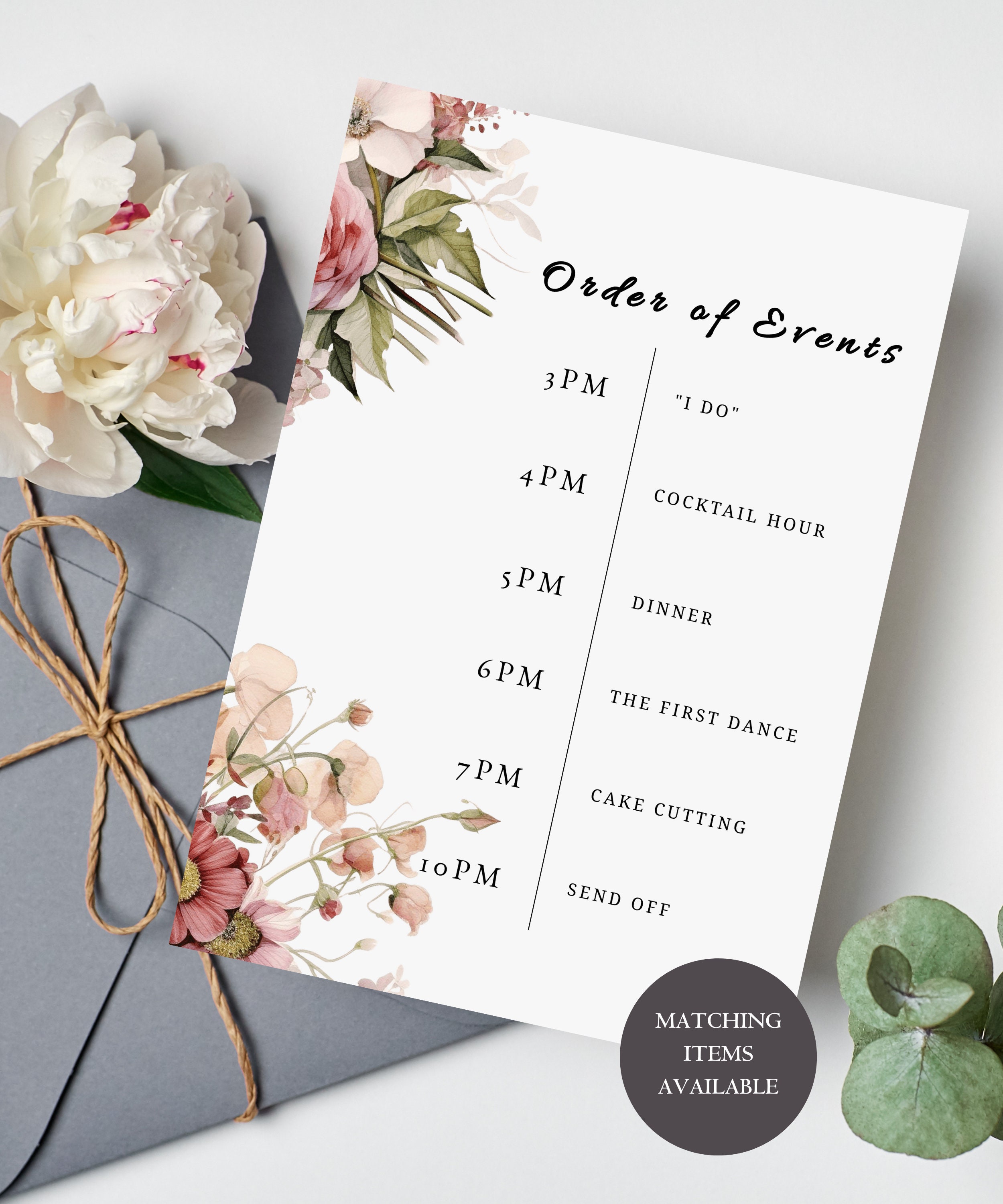 Wedding Timeline Card With Icons | Editable Order of Events Card ...