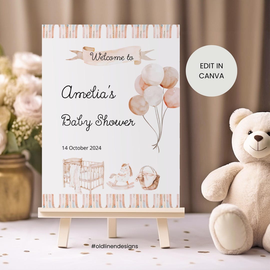 Boho Neutral Baby Shower Welcome Sign, Minimalist Neutral Boy Girl Baby ...