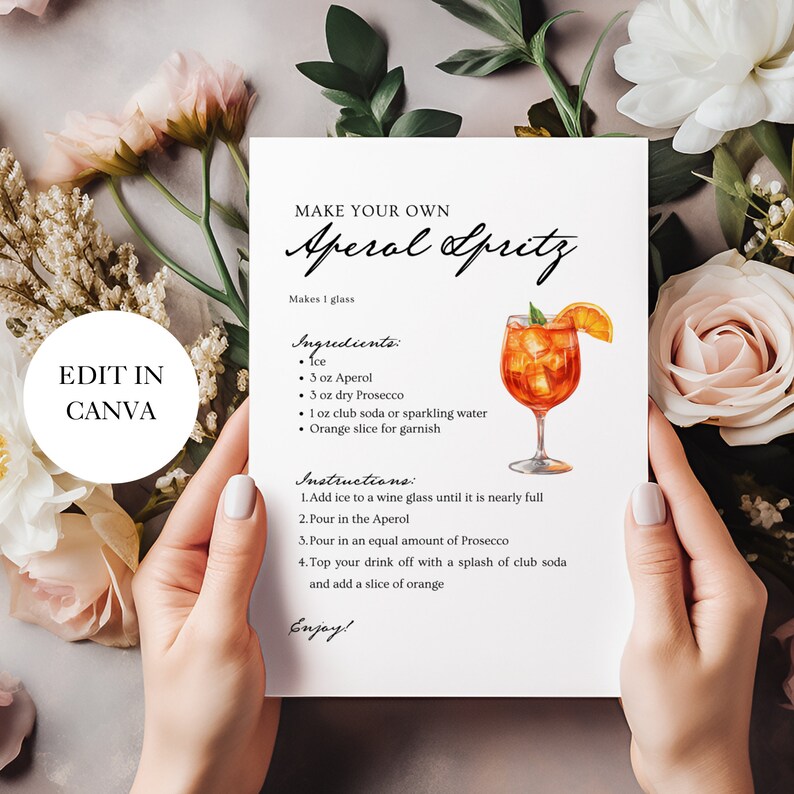 Make Your Own Aperol Spritz Recipe Card, DIY Aperol Spritz Recipe Sign ...