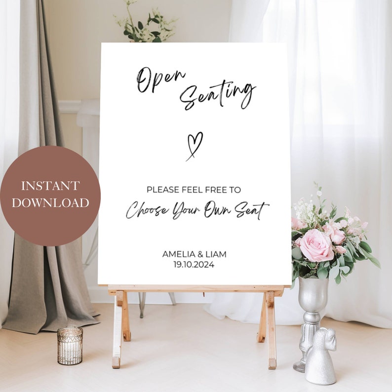 No Assigned Seating Sign | Open Seating Sign Template | Sit Wherever A1 ...